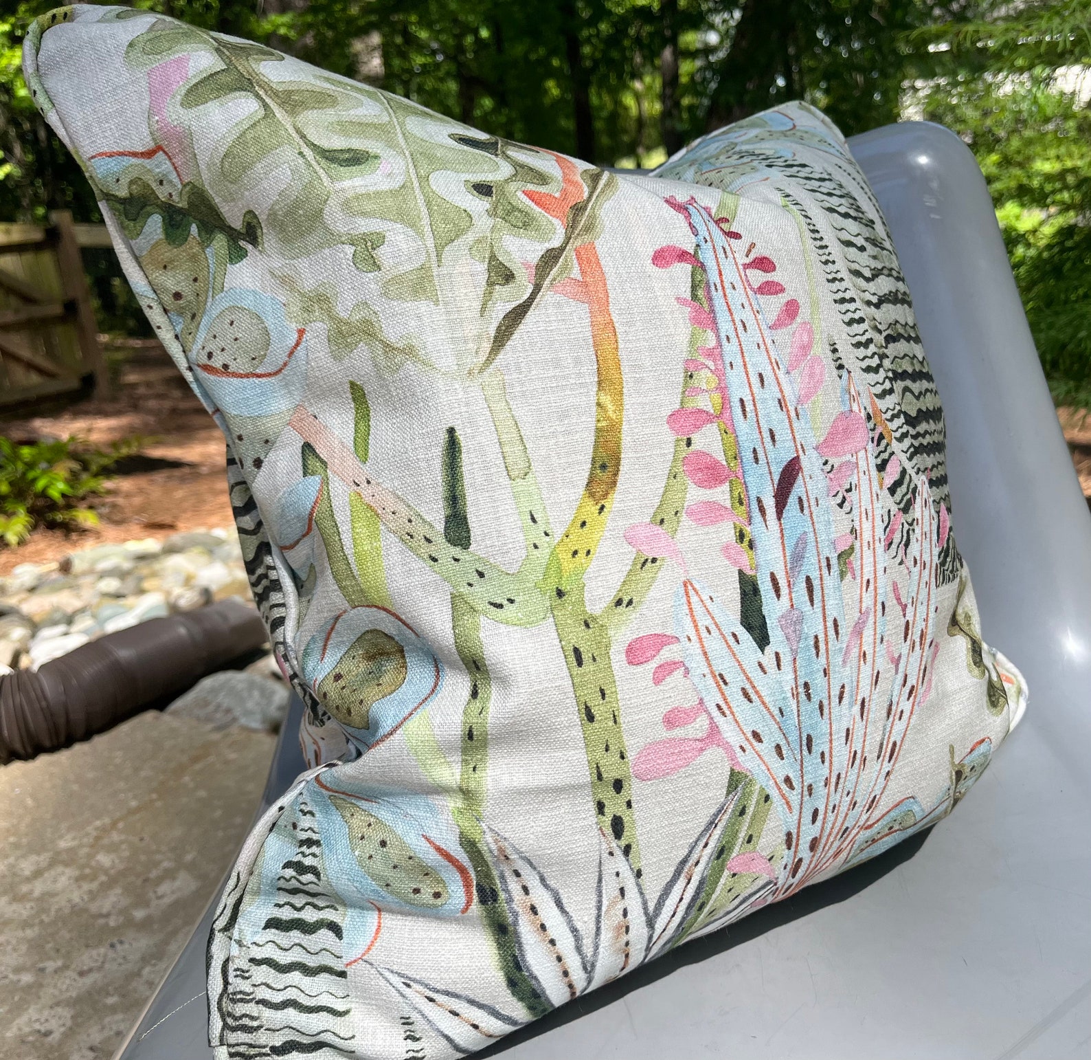 Green, Pink and Aqua and Ivory Floral Pillow Cover / Designer Hamilton ...