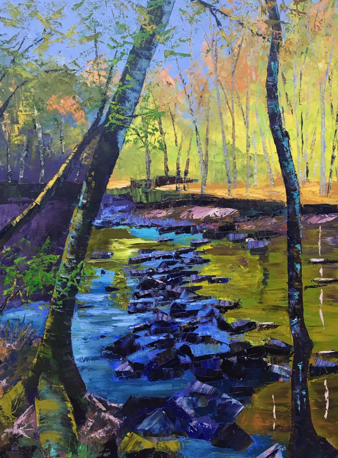 Blue, Green, Purple and Orange River Print / Landscape Print / North ...