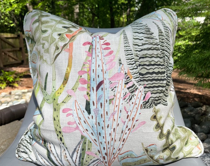 Green, Pink and Aqua and Ivory Floral Pillow Cover / Designer Hamilton ...