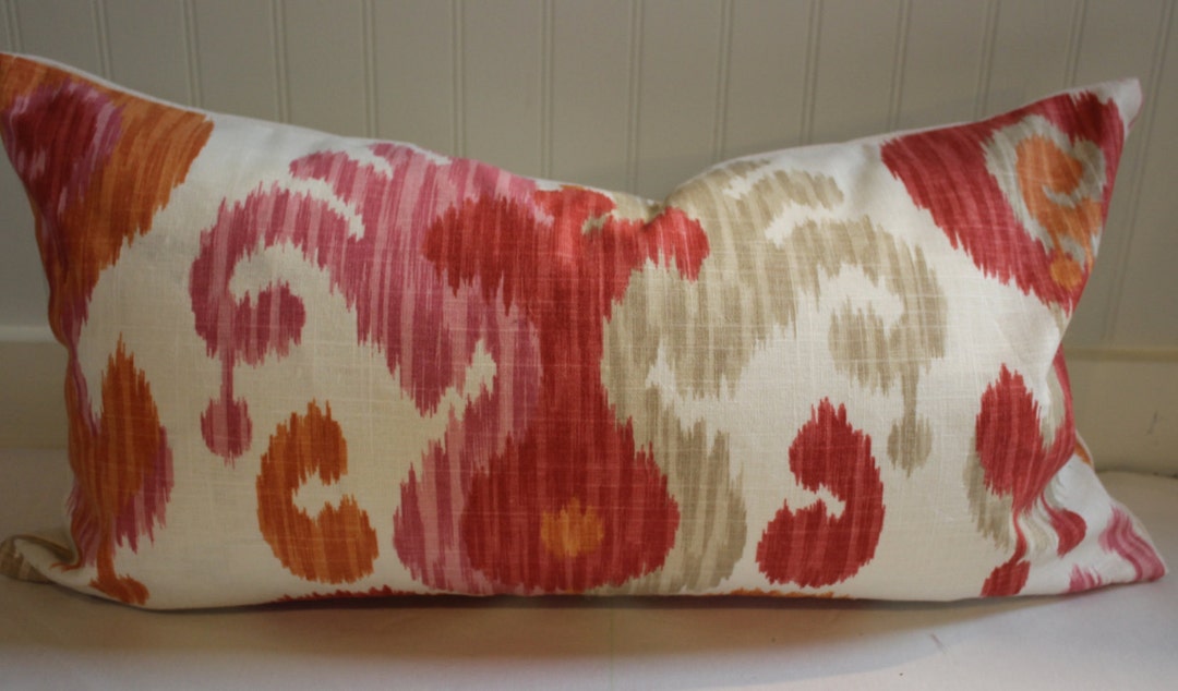 Orange, Pink, Grey and Ivory Ikat Pillow Cover in Braemore's Journey ...