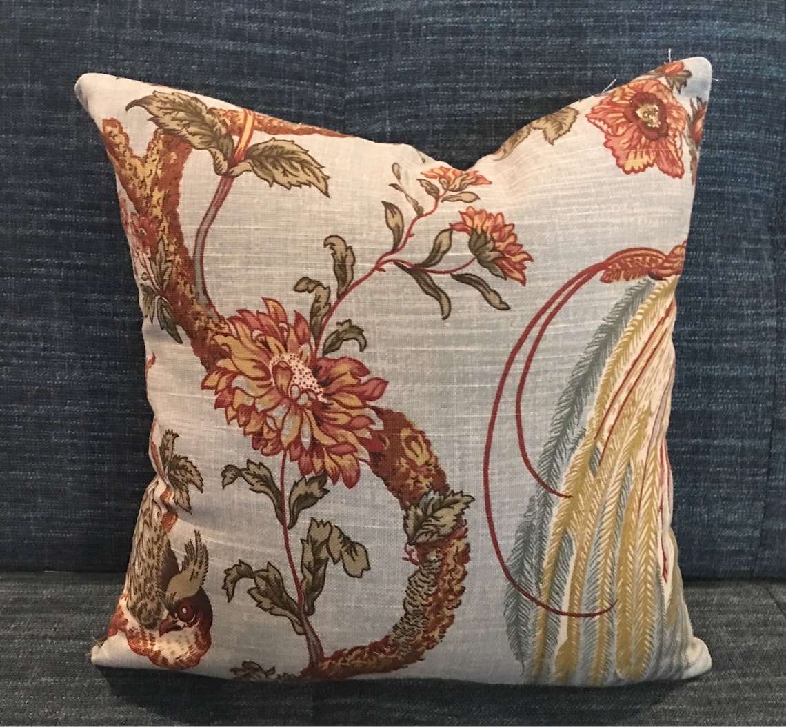 Teal Rust and Green Bird Floral Pillow Covers / Designer - Etsy Teal Rust and Green Bird Floral Pillow Covers / Designer - Etsy