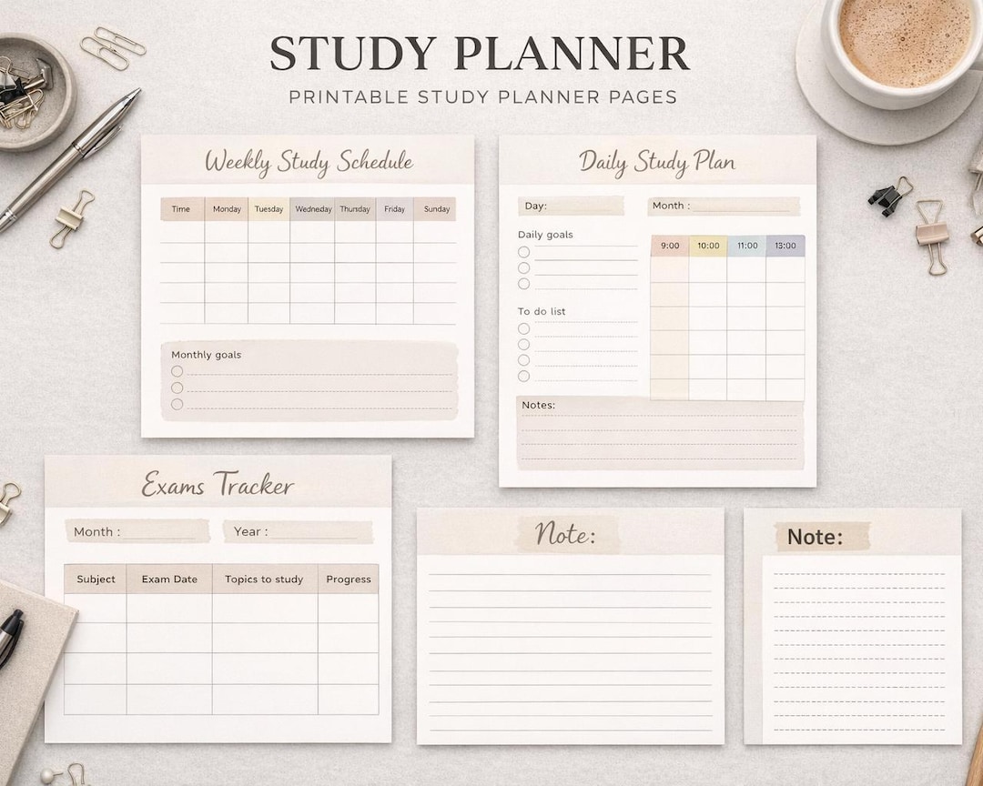 Study Planner Printable Weekly Daily Study Schedule | Exam Tracker ...