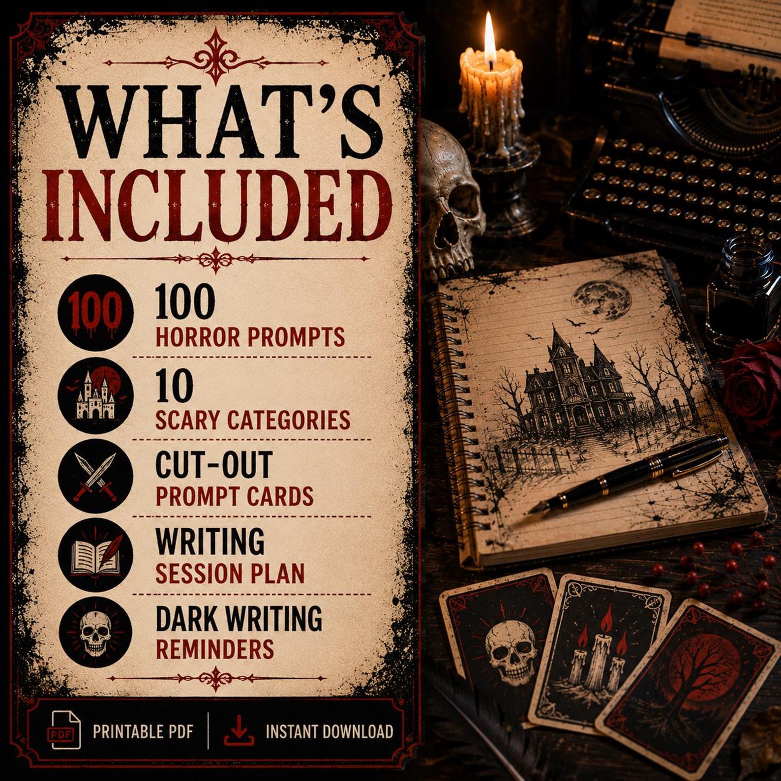 Horror Writing Prompts - 100 Printable PDF Scary Story Ideas - Etsy 日本