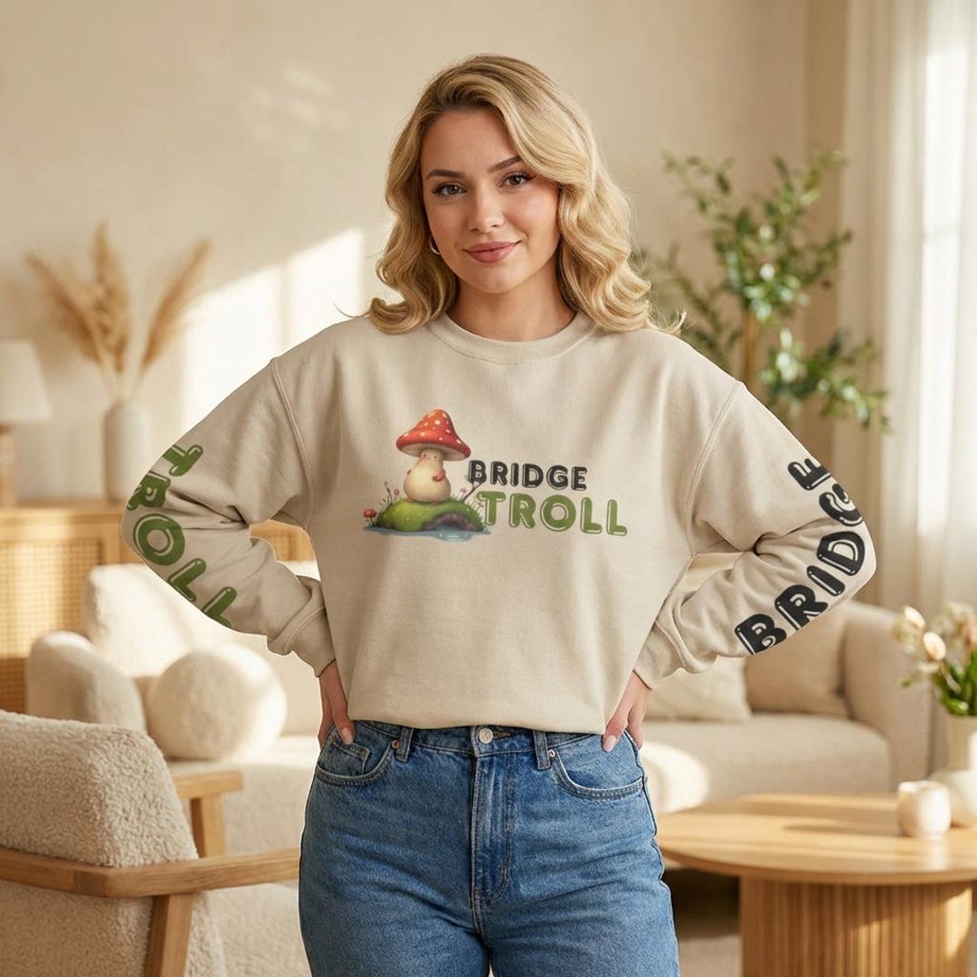 Bridge Troll Crewneck Sweatshirt- W/ Sleeve Decal- Black/green ...