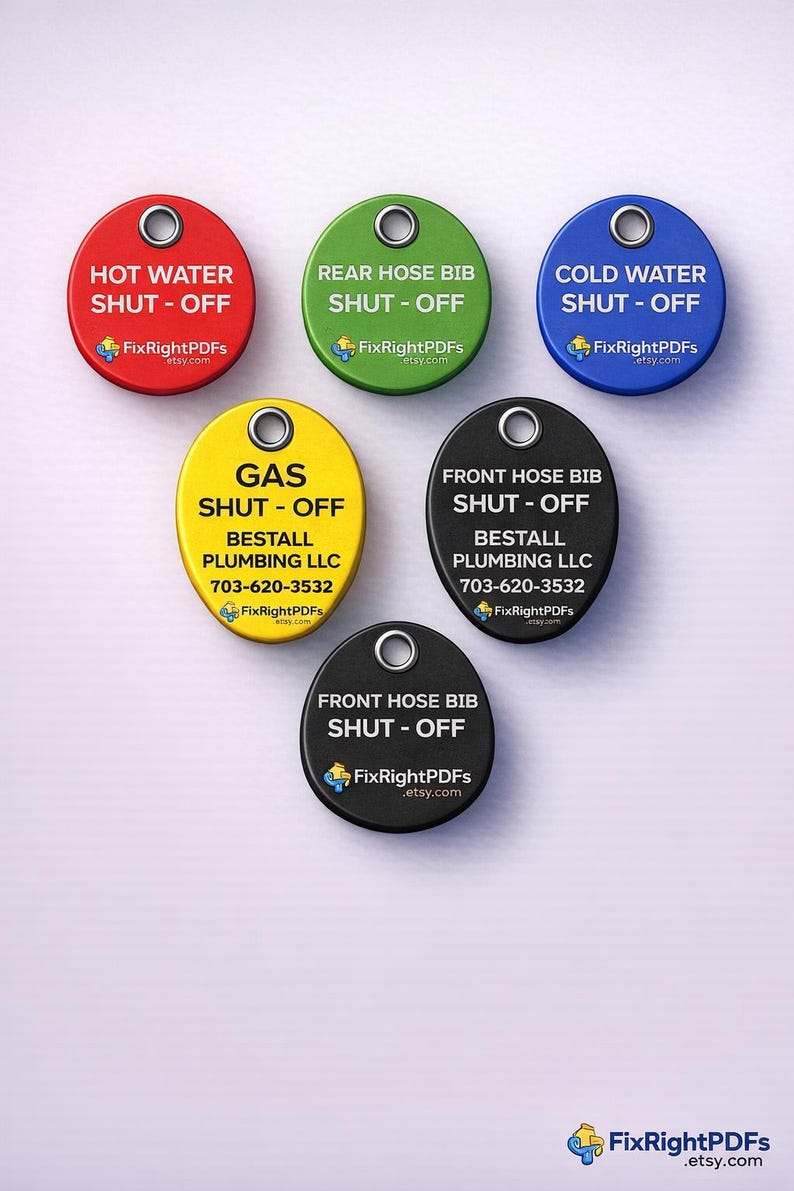 Emergency Shut off Valve Tags | Hot Cold Gas Plumbing Labels (instant ...