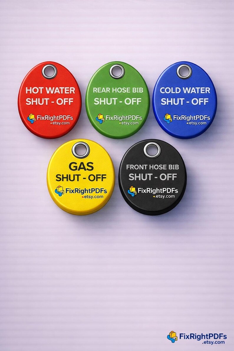 Emergency Shut off Valve Tags | Hot Cold Gas Plumbing Labels (instant ...