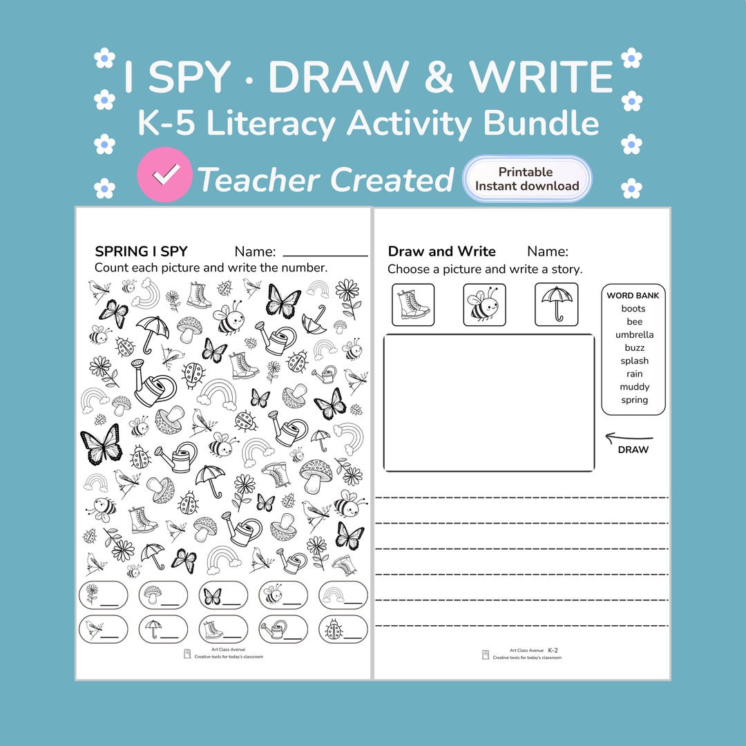 Spring I Spy Draw and Write Bundle K-5 Printable Activities for Kids ...