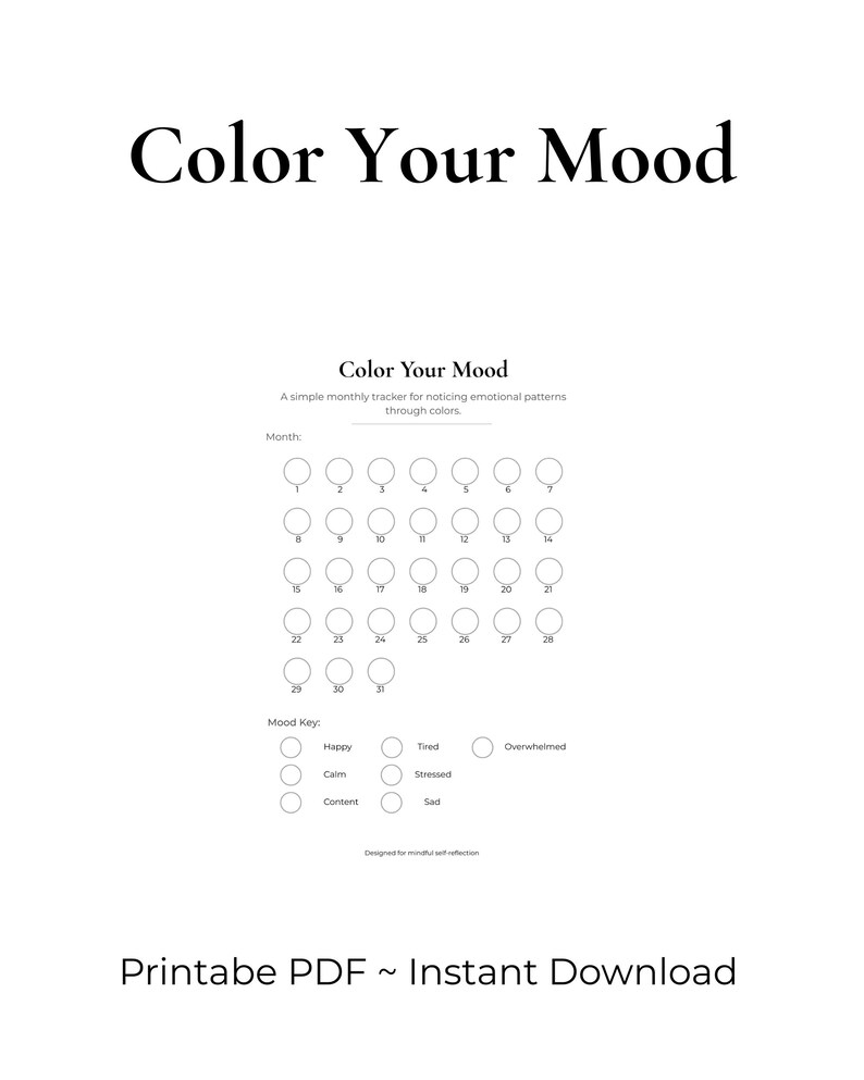 Color Your Mood Tracker Printable: Monthly Emotional Journal (PDF ...