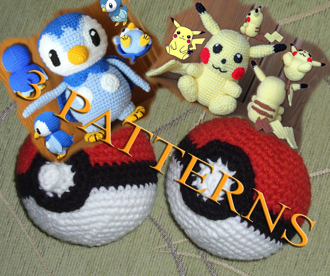 3 Chrochet Patterns - Pokemon Piplup, Pokemon Pikachu and Pokeball - Etsy
