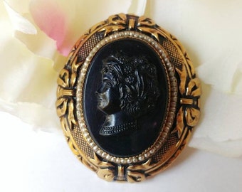 Vintage black cameo | Etsy