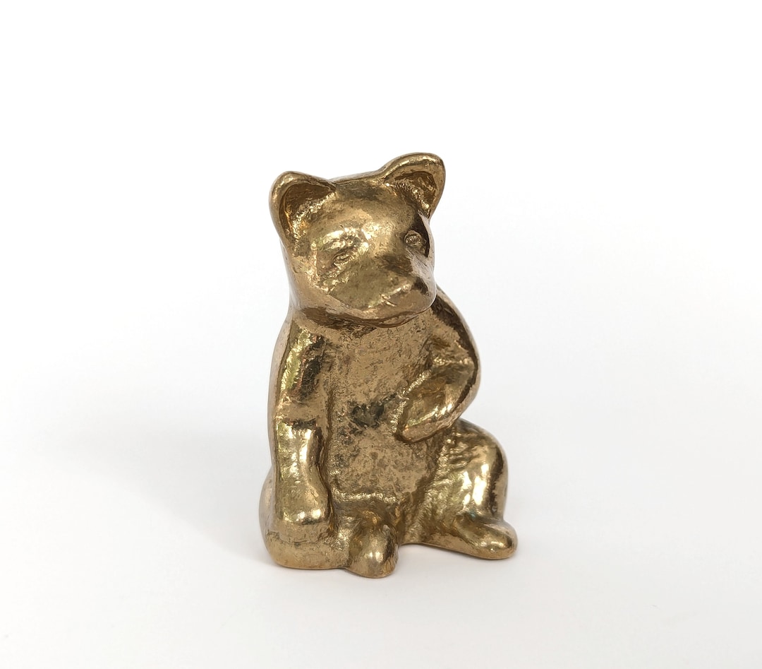 Small Vintage Solid Brass Bear Figurine- Collectible Miniature Teddy ...