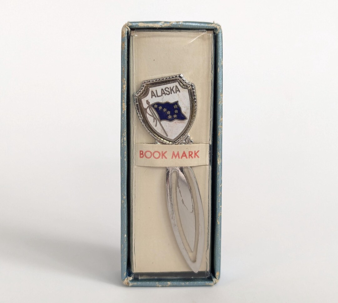 Small Vintage ALASKA Enamel & Metal Over the Page Bookmark in Original ...