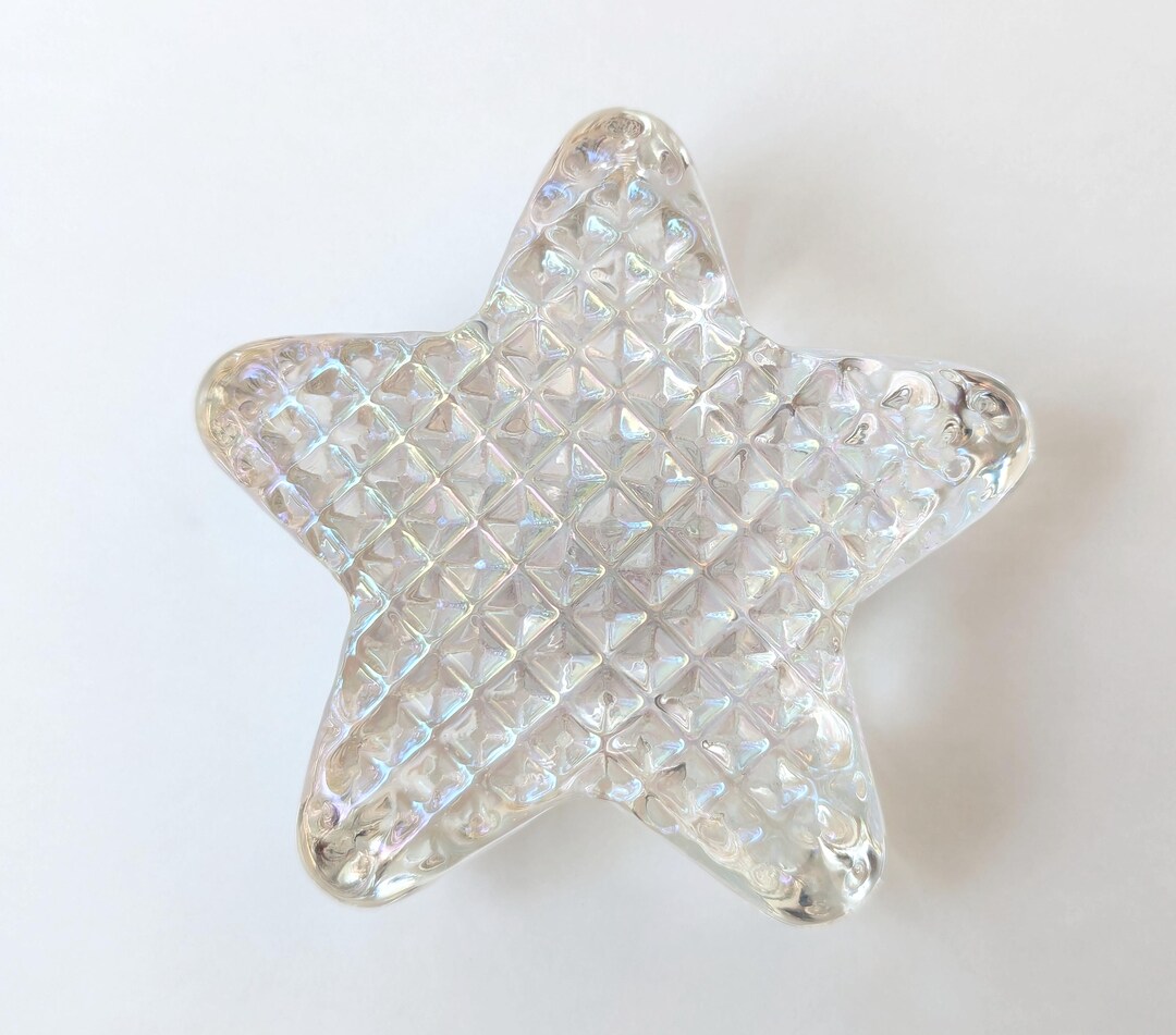 Signed ROBERT HELD 5 Point Star Art Glass Paperweight- Clear Iridescent ...