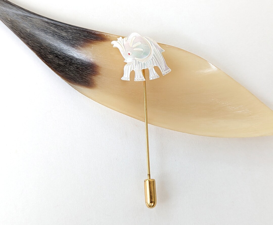Vintage Mother of Pearl Elephant Stick Pin- Shell Gold Tone Simple ...