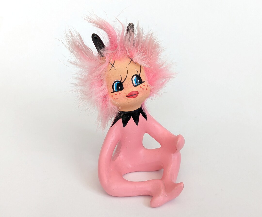 RARE 1960s Vintage Pink "moon Girl" Alien Imp Style Figurine W/ Fur ...