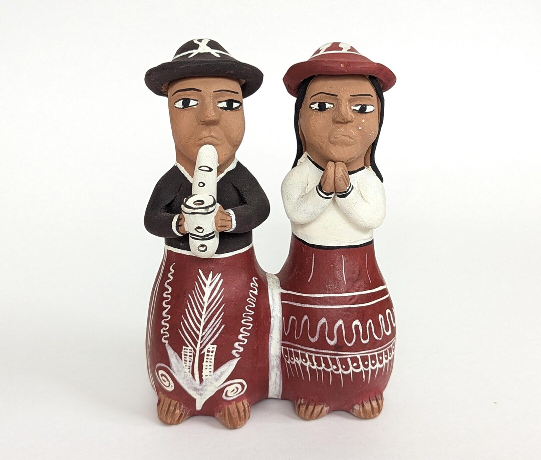 Vtg. Peruvian Folk Art Figural Whistle Terra Cotta Clay Man & Woman ...