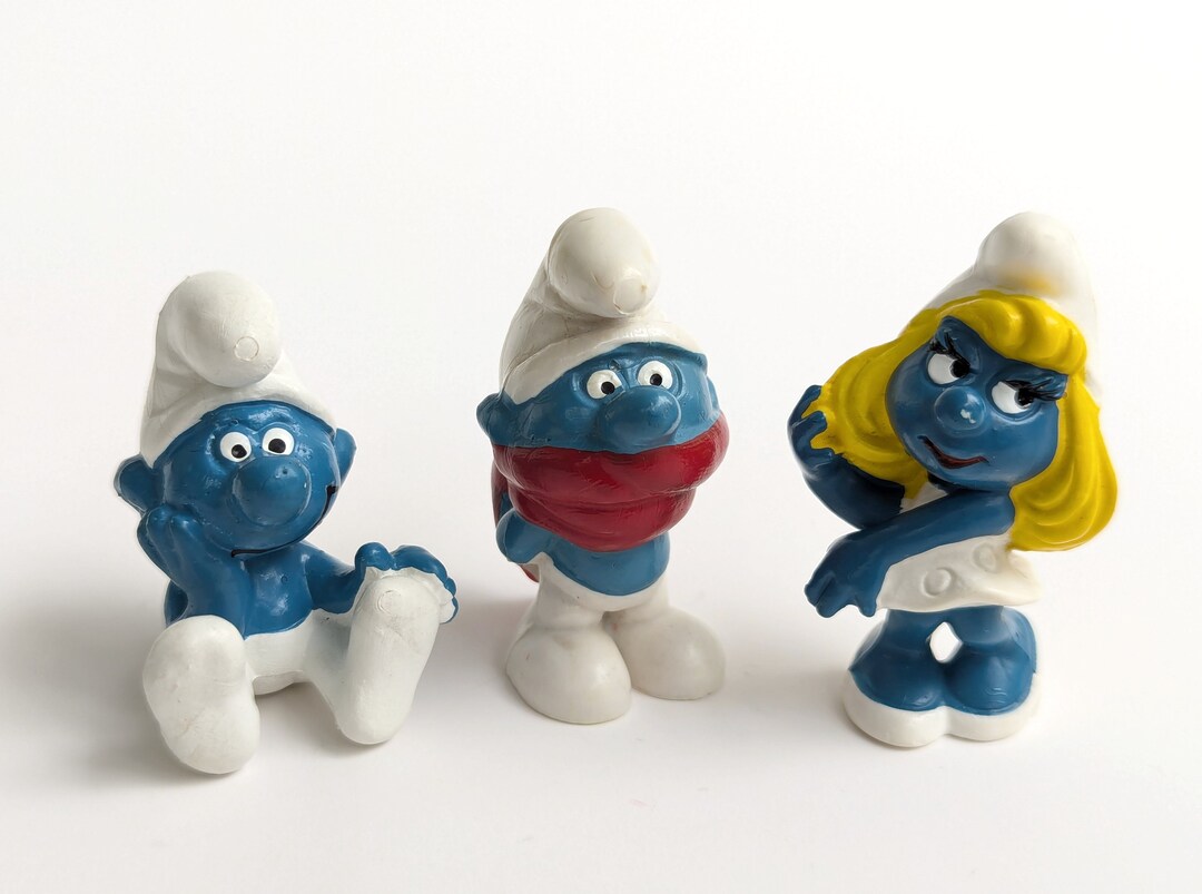 Lot of 3 1980s Vintage SMURF Vinyl Toy Figures- W. Germany Schleich ...