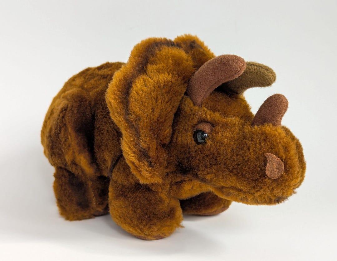 Vintage 1980 DAKIN Triceratops Dinosaur Plush Toy- Brown Stuffed Animal ...