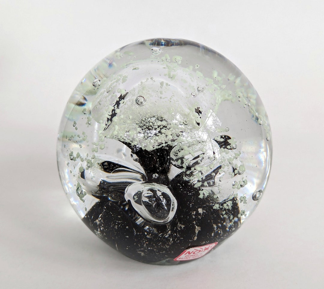EDINBURGH GLASS Glow in the Dark Orb Sphere Paperweight W/ Abstract ...
