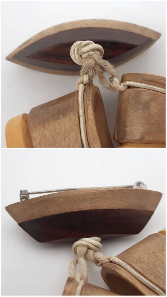 1940s Wood & Butterscotch Bakelite Figural Boot Brooc… - Gem