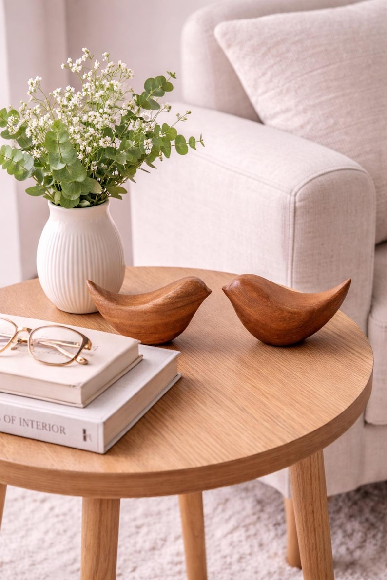Acacia Wood Bird Statues Set, Modern Minimalist Home Decor — Couple ...