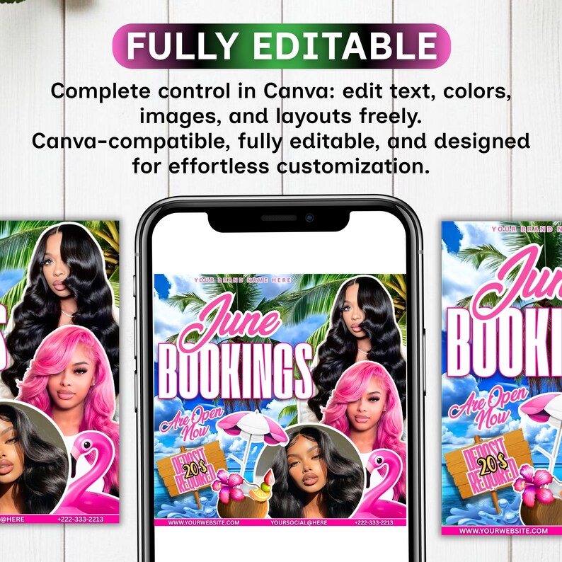 June Booking Flyer Template, Summer Beauty Business (digital Download ...