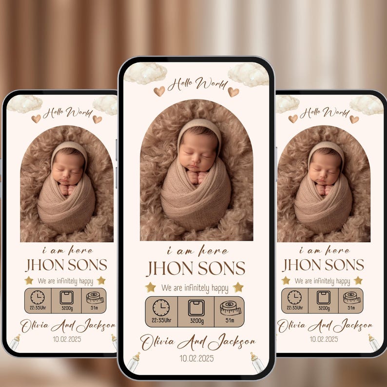 Editable Birth Announcement Template, Baby Welcome Card, Digital Invite ...