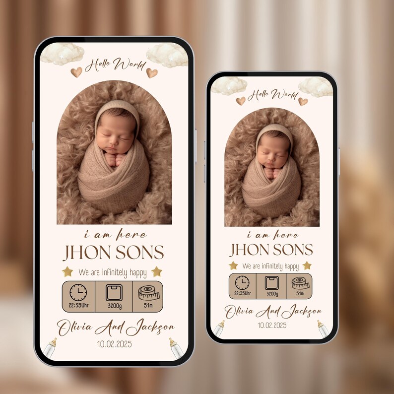 Editable Birth Announcement Template, Baby Welcome Card, Digital Invite ...