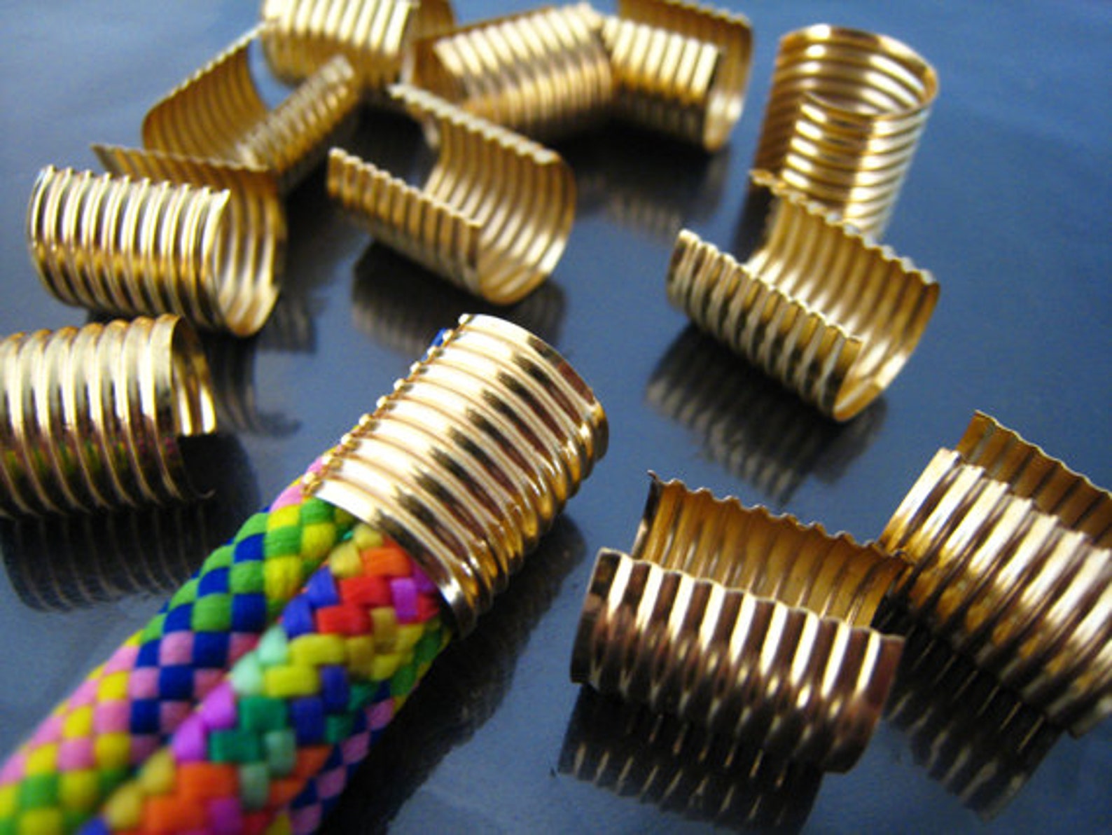 6 Pcs Gold Plated Very Large Adjustable Crimp Round Tone Tube Curve ...