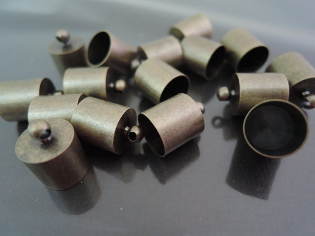 End Caps 9mm - 6pcs Finding Antique Brass Round End Cap With Loop 14mm ...