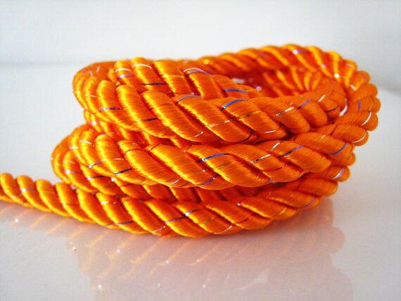 1 Yard of Orange Color With Metallic Colourful Yarn Striped String ...