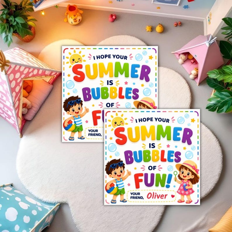 Editable Summer Bubble Gift Tags, End of School Year Favor (printable ...
