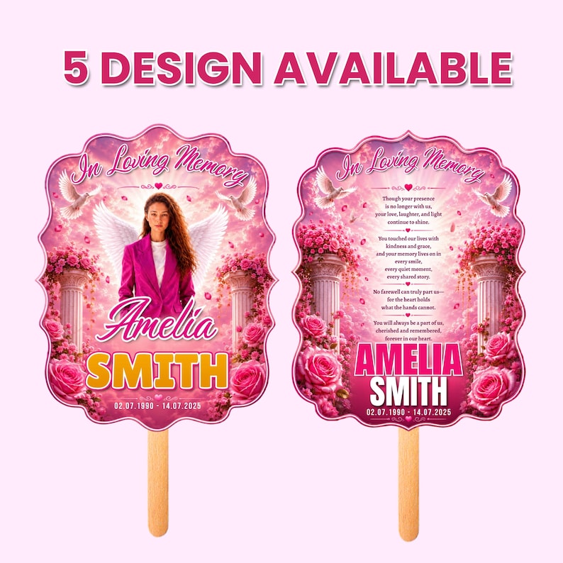 Pink Memorial Funeral Fan Template, Editable Celebration of Life Paddle ...