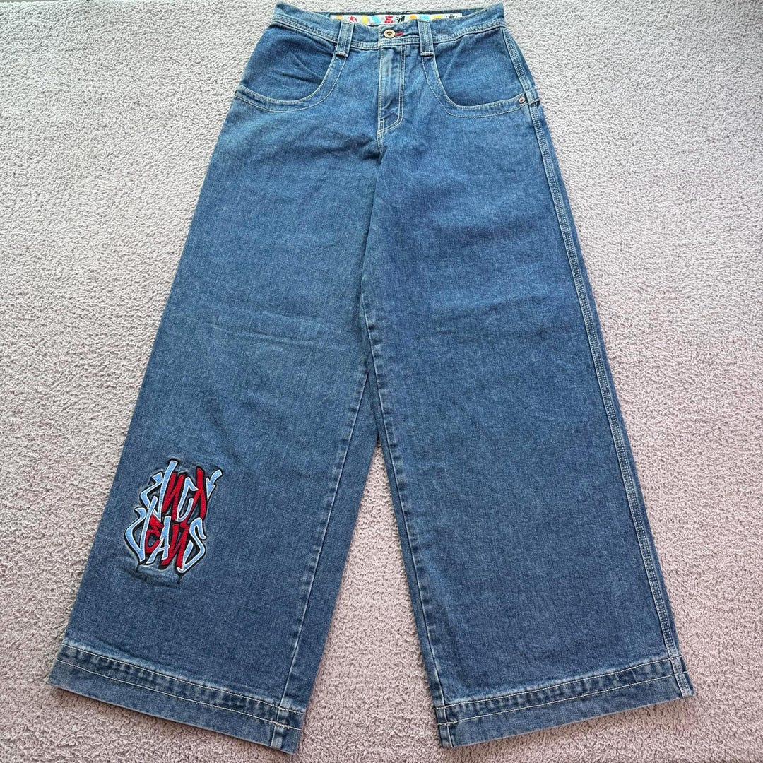 Vintage JNCO Rollin 360 Wide Leg Denim Jeans 30x32 Y2K Embroidered ...