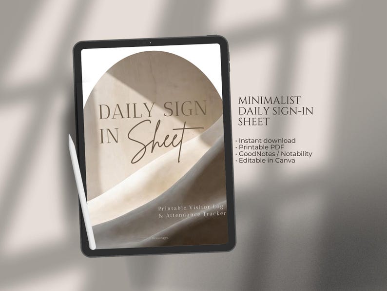 Minimalist Daily Sign-in Sheet | Visitor Log, Attendance Tracker ...