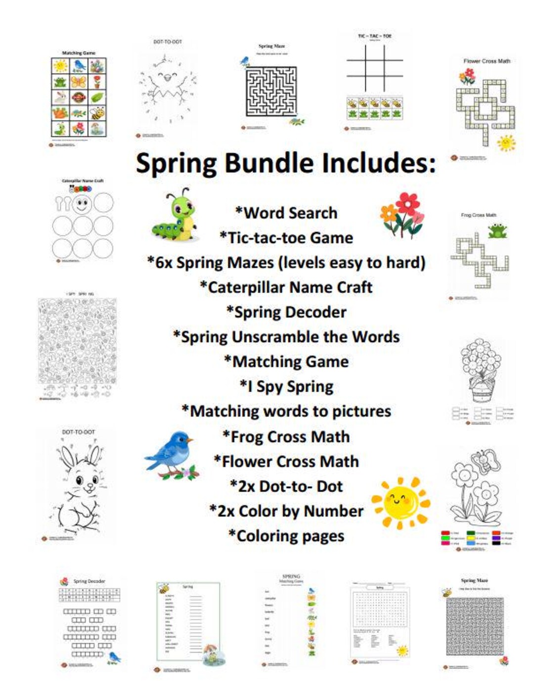 Spring Activity Printable Bundle, Kids Games, Mazes, Coloring Pages ...