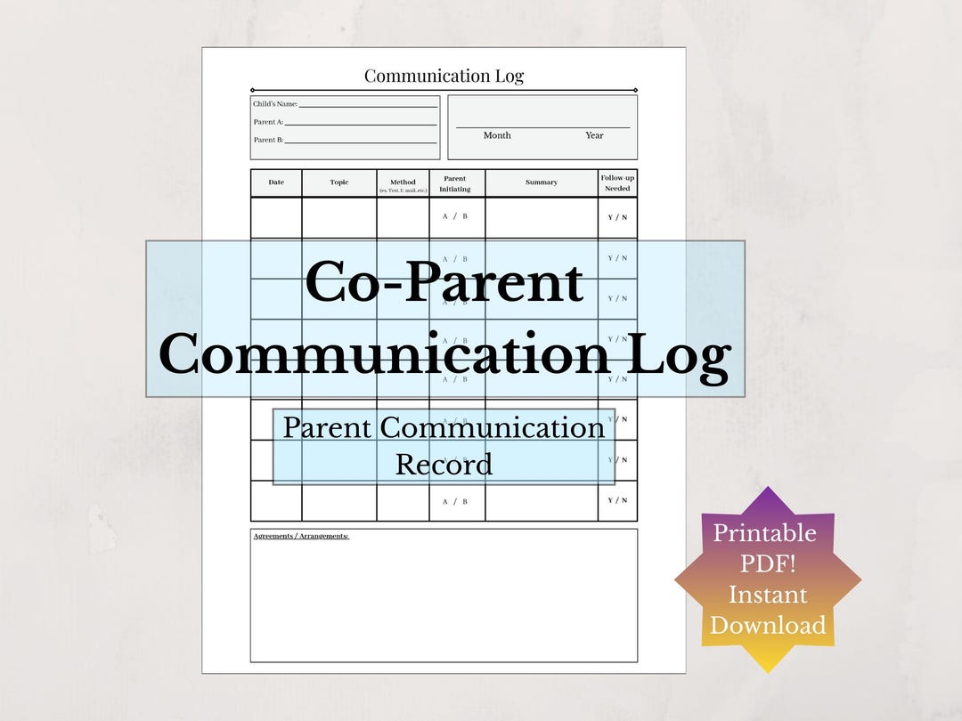 Co Parent Communication Log Printable | Custody Communication Tracker ...