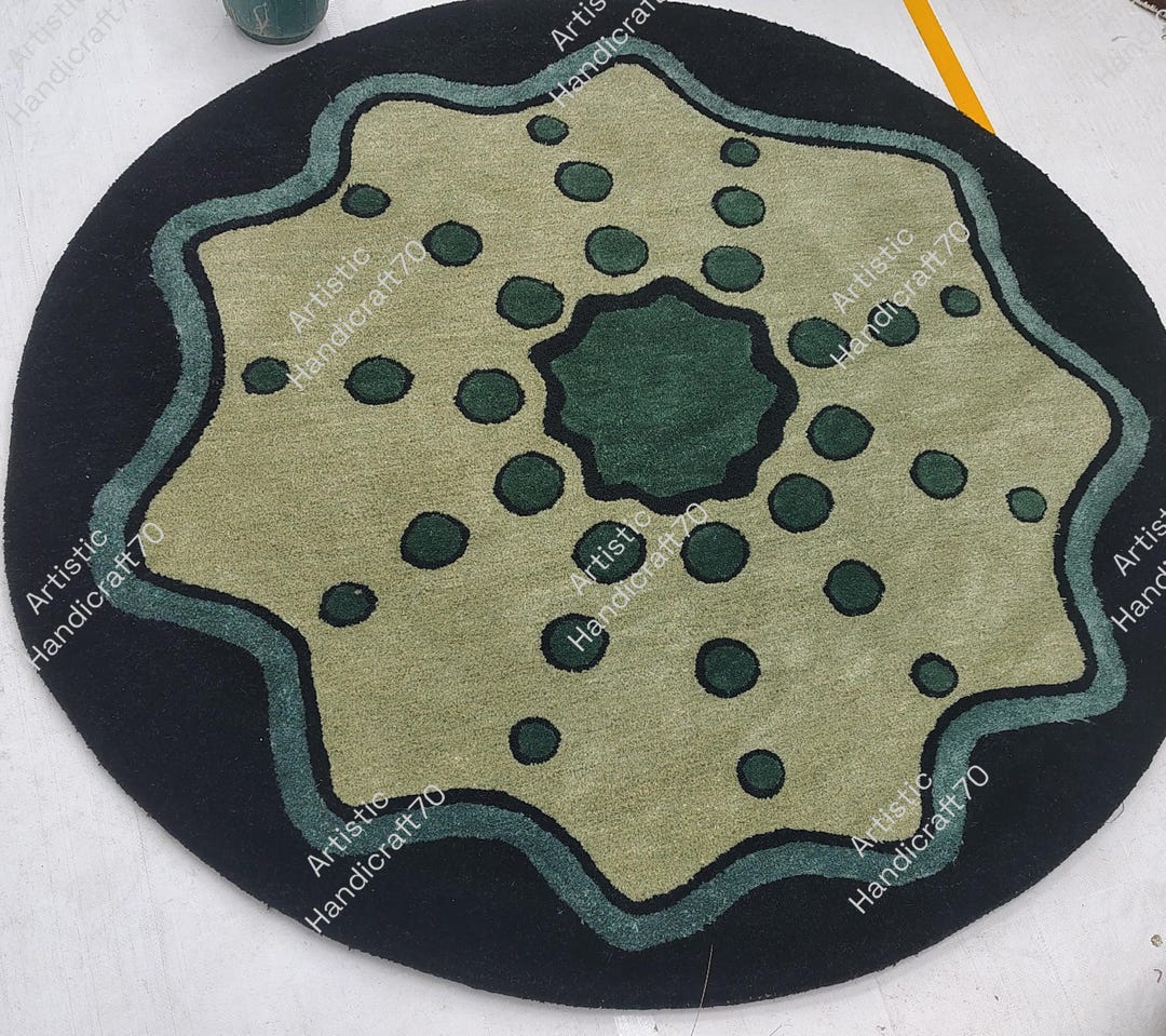 Handmade Round Green Tufted Rug | Modern Abstract Sage & Forest Green ...
