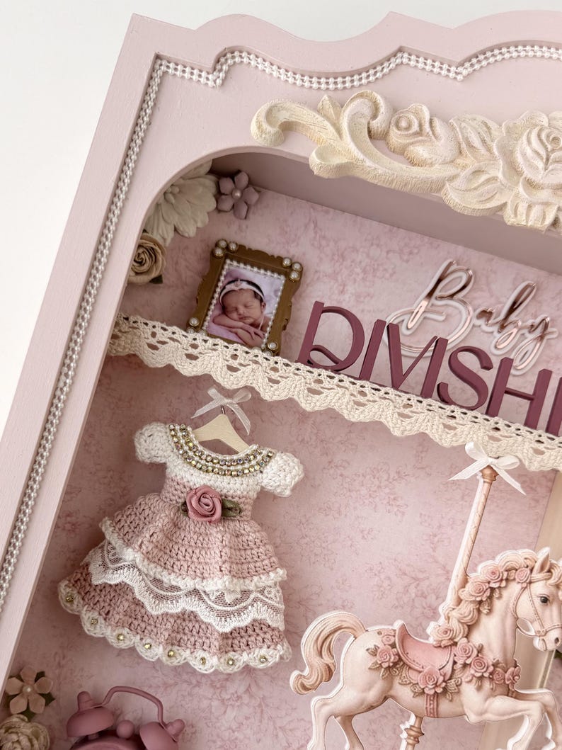 Personalized Baby Girl Birth Stats Shadow Box, Pink Carousel Nursery ...