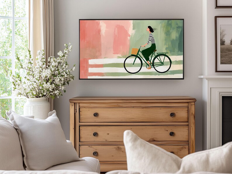 Woman on Bicycle Frame TV Art, Modern Retro Decor (digital Download) - Etsy