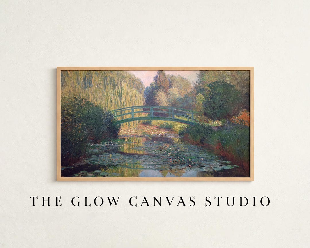 Serene Garden Bridge and Lilies Frame TV Art Pastoral Landscape ...