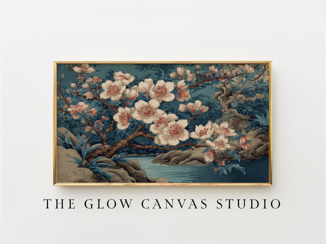 Vintage Cherry Blossom Frame TV Art, Tranquil Botanical Illustration ...