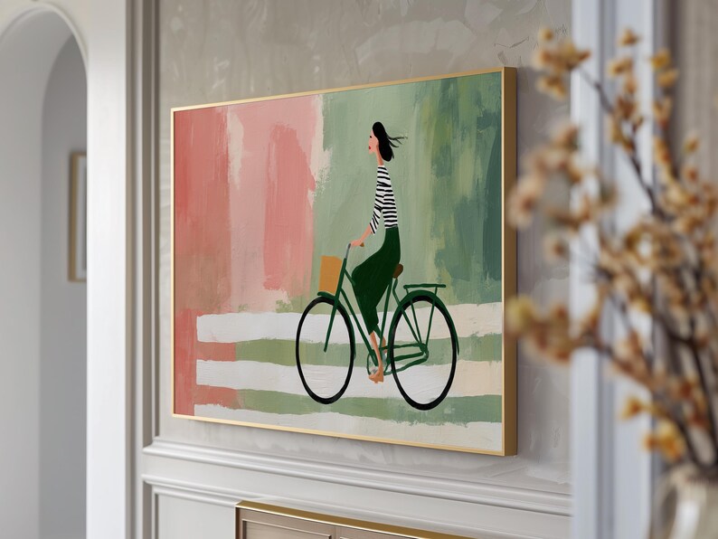 Woman on Bicycle Frame TV Art, Modern Retro Decor (digital Download) - Etsy