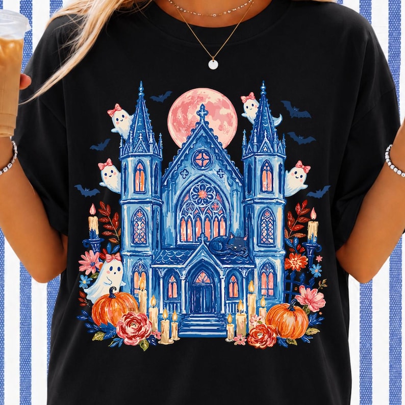 Haunted Gothic Church PNG SVG, Spooky Halloween Design, Pumpkin Floral ...