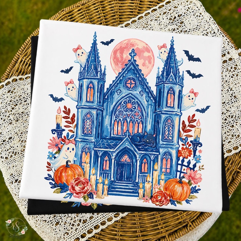 Haunted Gothic Church PNG SVG, Spooky Halloween Design, Pumpkin Floral ...