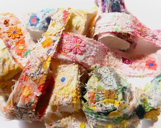 Stitched Snippet Fabric Paper Roll on a Wooden Spool French Vintage ...