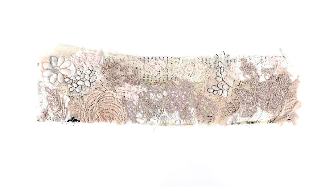 Rose Blush Pink Lace Snippet Roll, Small Art Quilt, Fabric and Lace ...