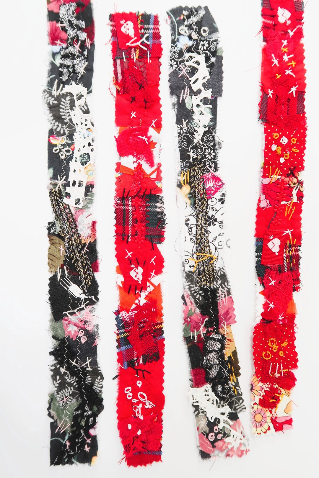 4 Shabby Chic Slow Stitched Embroidered Trim, Snippet Trim 4 Pack ...
