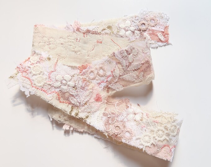 Lace Ribbon, Snippet Roll, Vintage Lace Trim, Handmade Ribbon, Fabric ...