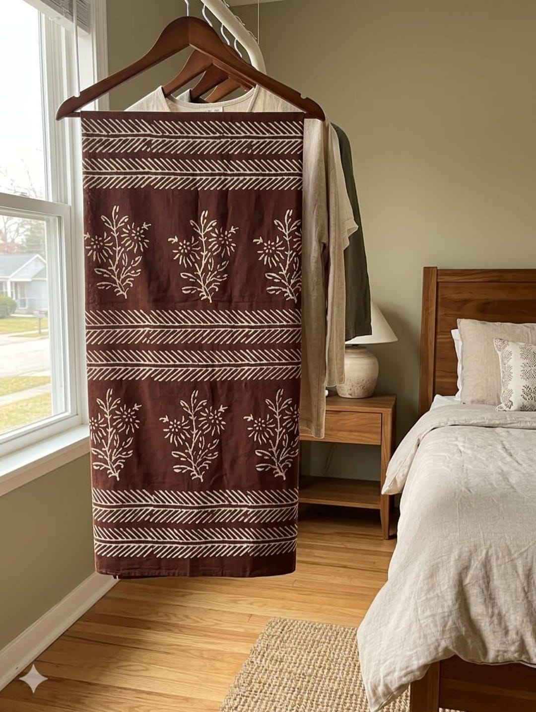 Sarong z bawełny organicznej z nadrukiem ręcznym: okrycie plażowe ...